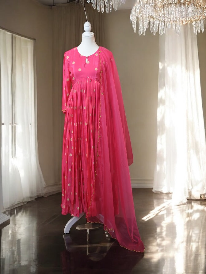 Candy Barbie Pink Satin Glazed Chanderi Kurta set